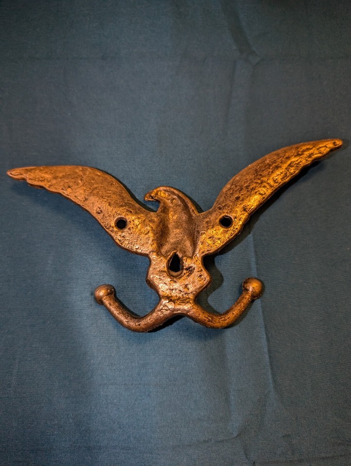 Eagle Double Coat Hook Wall Mounted Cast Brass Amer Tack & Howe 7" wide ...