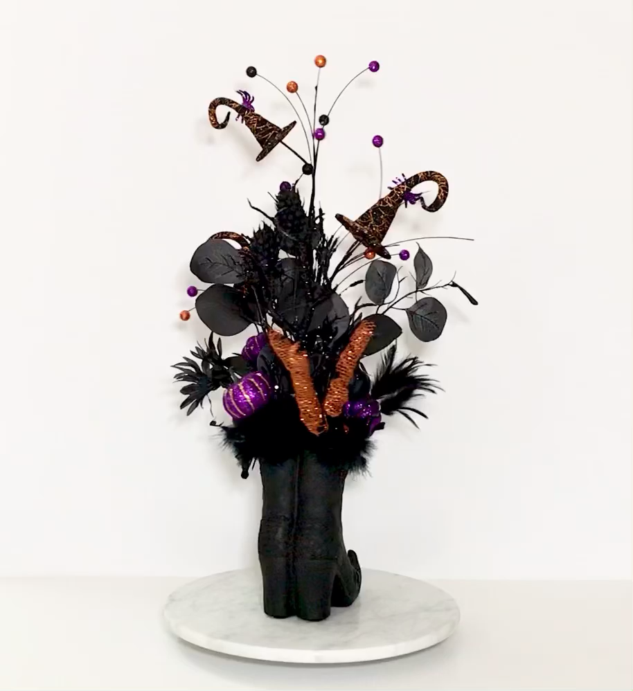 HALLOWEEN BLACK WITCHS BOOTS CENTERPIECE PARTY DECORATION SPOOKY ...