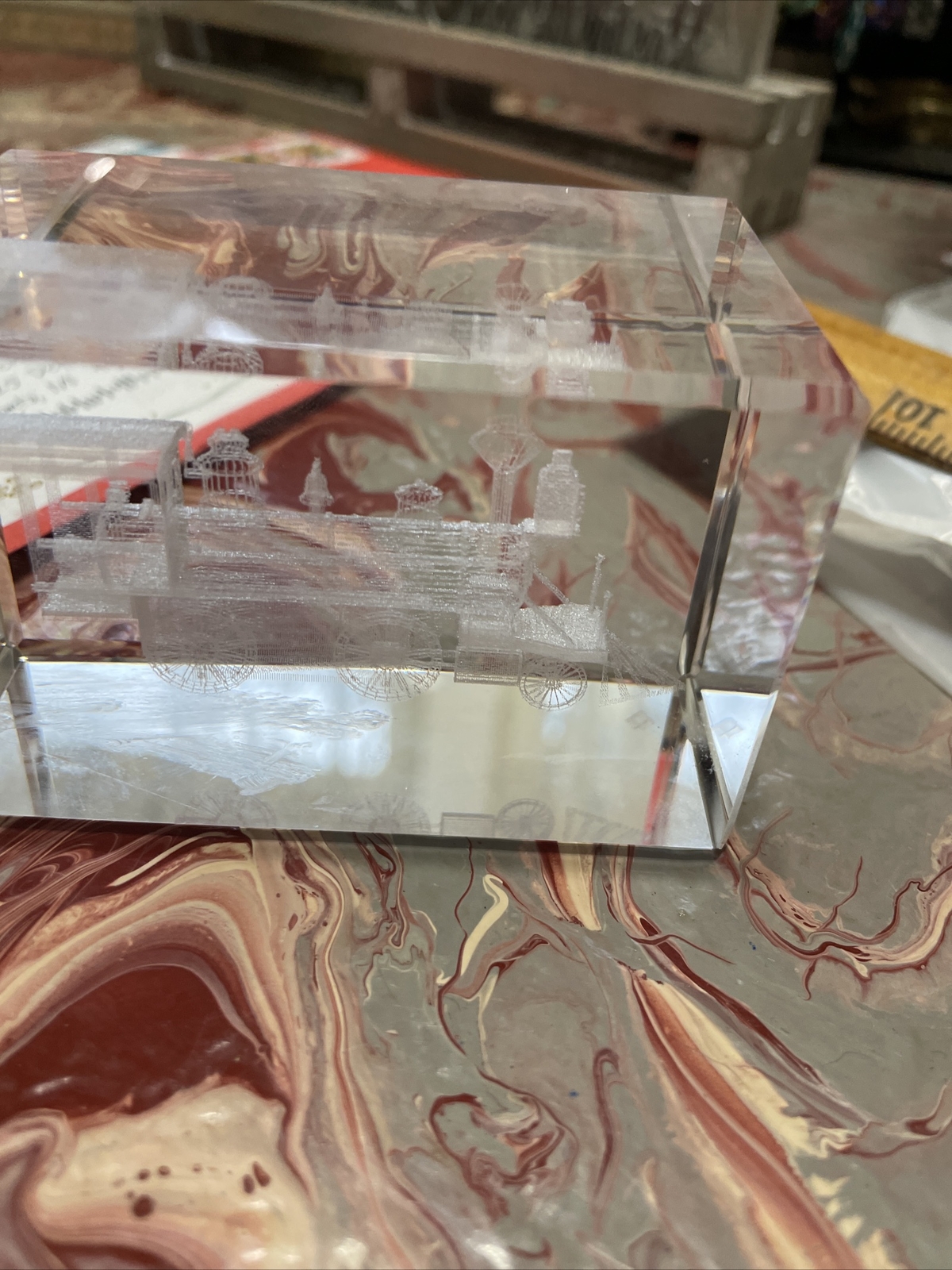 Railroad Train Engine Hologram Paperweight Laser Etched Glass Steam ...