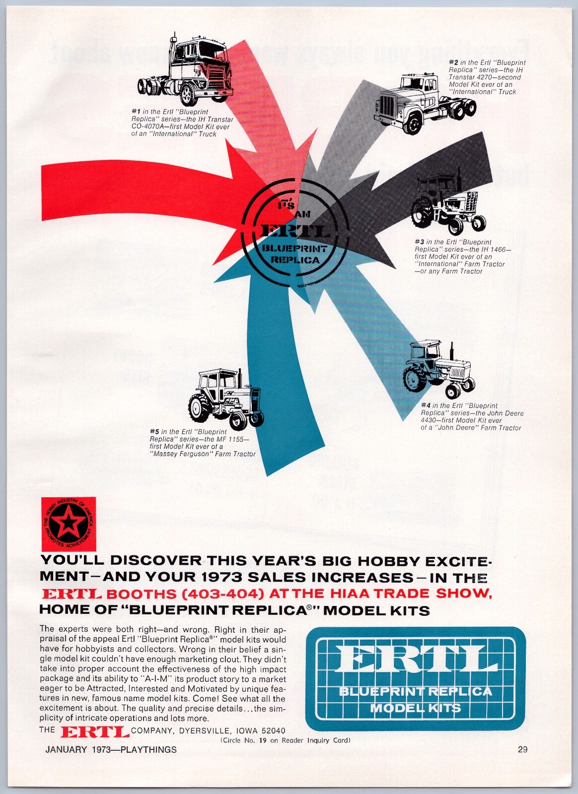 1973 Ertl Blueprint Replica Model Kits Vintage Ad Semi Truck Tractor IH ...
