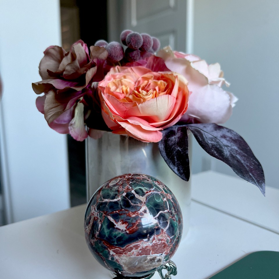 Raw NATURAL Money agate QUARTZ CRYSTAL Sphere 49mm No Stand (Free Palo ...