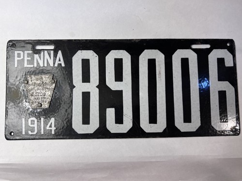 ANTIQUE RARE FIND 1914 Penna LICENSE PLATE 89006 BRILLIANT MFG CO ...