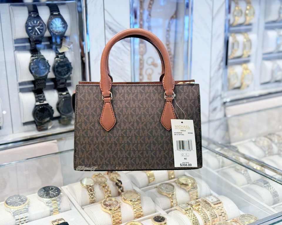 Michael Kors Sheila Small Logo Satchel Shoulder Crossbody Bag MK Brown ...
