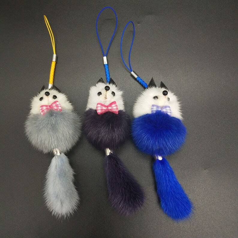 Furry Animal Keychain Real Mink Fur Lovely Fox Cute Gift Idea Bags ...