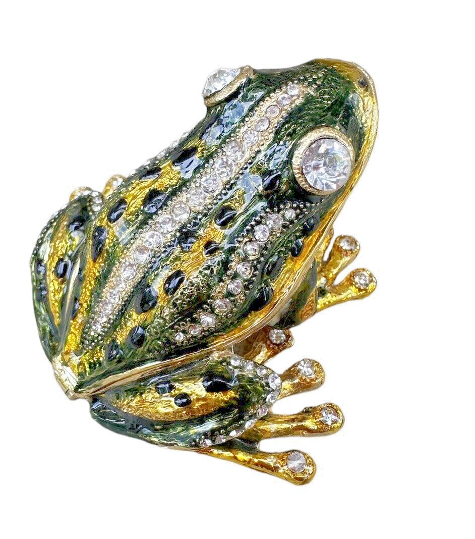 FROG Hand Painted Enamel Jeweled Trinket Box With Austrian Crystals ...