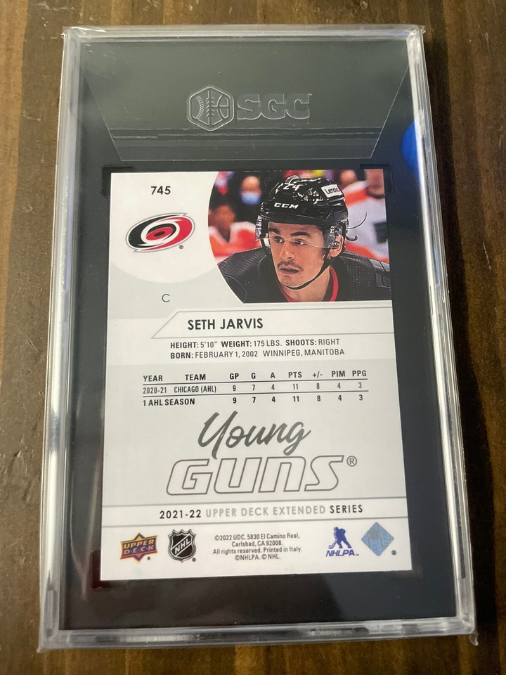 21-22 Upper Deck Seth Jarvis Young Guns #745 RC SGC 9.5 Hurricanes | eBay