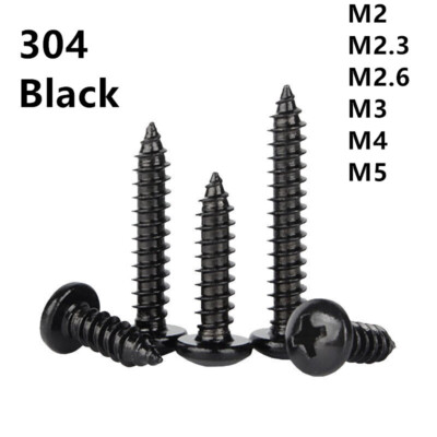 Black Stainless Steel Phillips Small Self Tapping Screws M2 M2.3 M2.6 ...