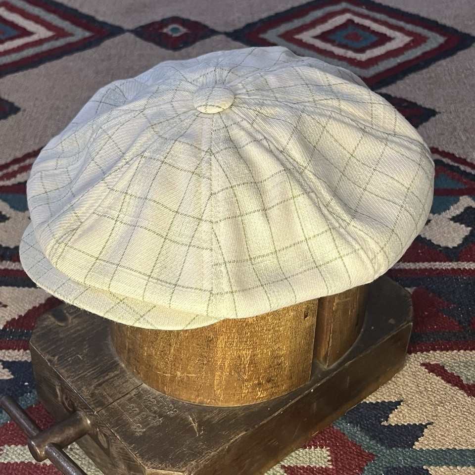 Vintage Gatsby Panel Newsboy Cap Adult Medium White/Green Plaid Cotton ...