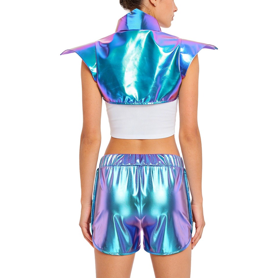 Women Shiny Metallic Alien Cosplay Costume Collared Pauldron Gothic ...