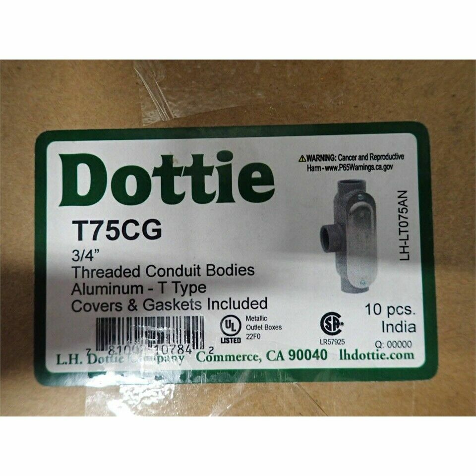 Dottie T75CG 3/4" Conduit Body w/ Cover & Gasket Type T Aluminum Box of ...