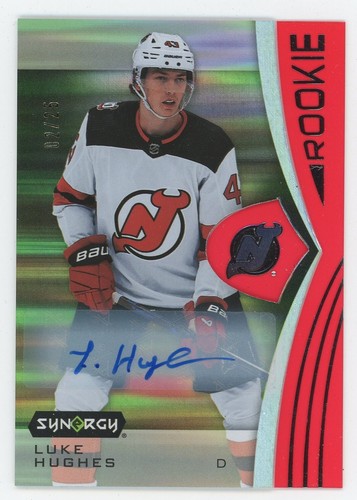 2023-24 Upper Deck Synergy Rookie Portraits Red Autograph Luke Hughes 2 ...