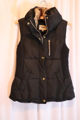YMI Black vest Faux Fir Collar sz S Womens | eBay