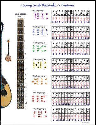 3 STRING GREEK BOUZOUKI - 7 HAND POSITIONS - DAD - SMALL CHART | eBay UK