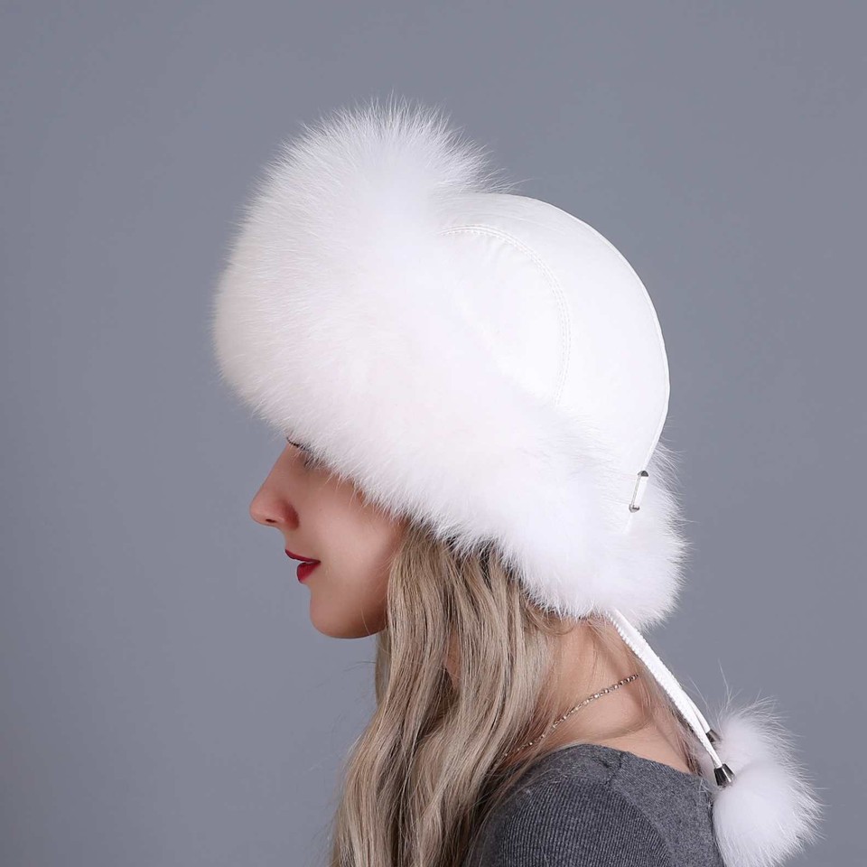 Fox hide Hats Fur Shapka Winter Warm Wind-proof Fluffy Fur Leather Caps ...
