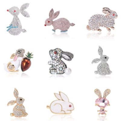 Easter Spring Bunny Brooches Rhinestone Rabbit Animal Pins Gift Jewelry ...