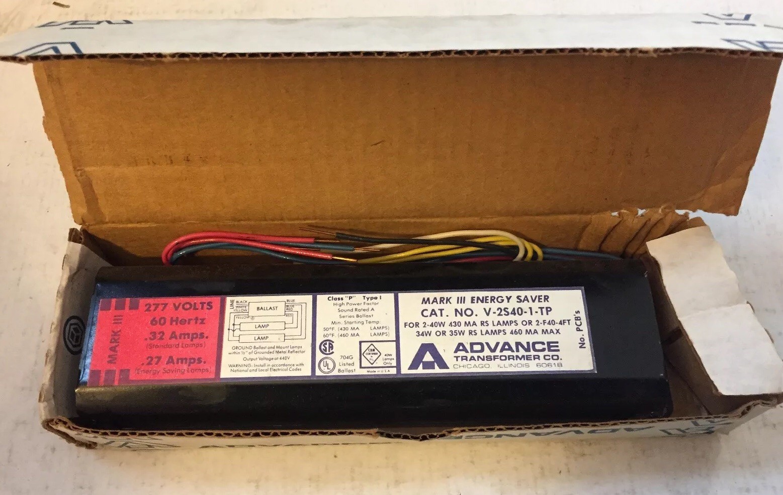 Advance Transformer Ballast Mark III V-2540-1-TP 277V Class P type 1 | eBay