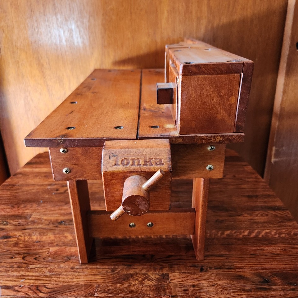Vintage Tonka Wooden Workbench Wood Tool Table Pull Out Drawer Vice ...