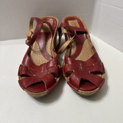 Clark’s Artisan Women’s Red Cork Wedge Sandal Shoe Size 8.5 M 84284 ...