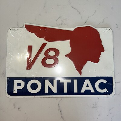 PONTIAC V8 METAL SIGN EMBOSSED OLD STYLE GARAGE ART INDIAN HEAD | eBay