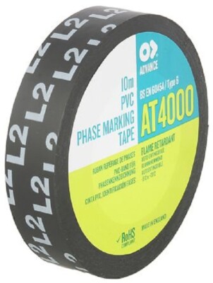 24x Advance Tapes AT4000 BLACK ELECTRICAL PHASE MARKING TAPES 15mmx15m ...