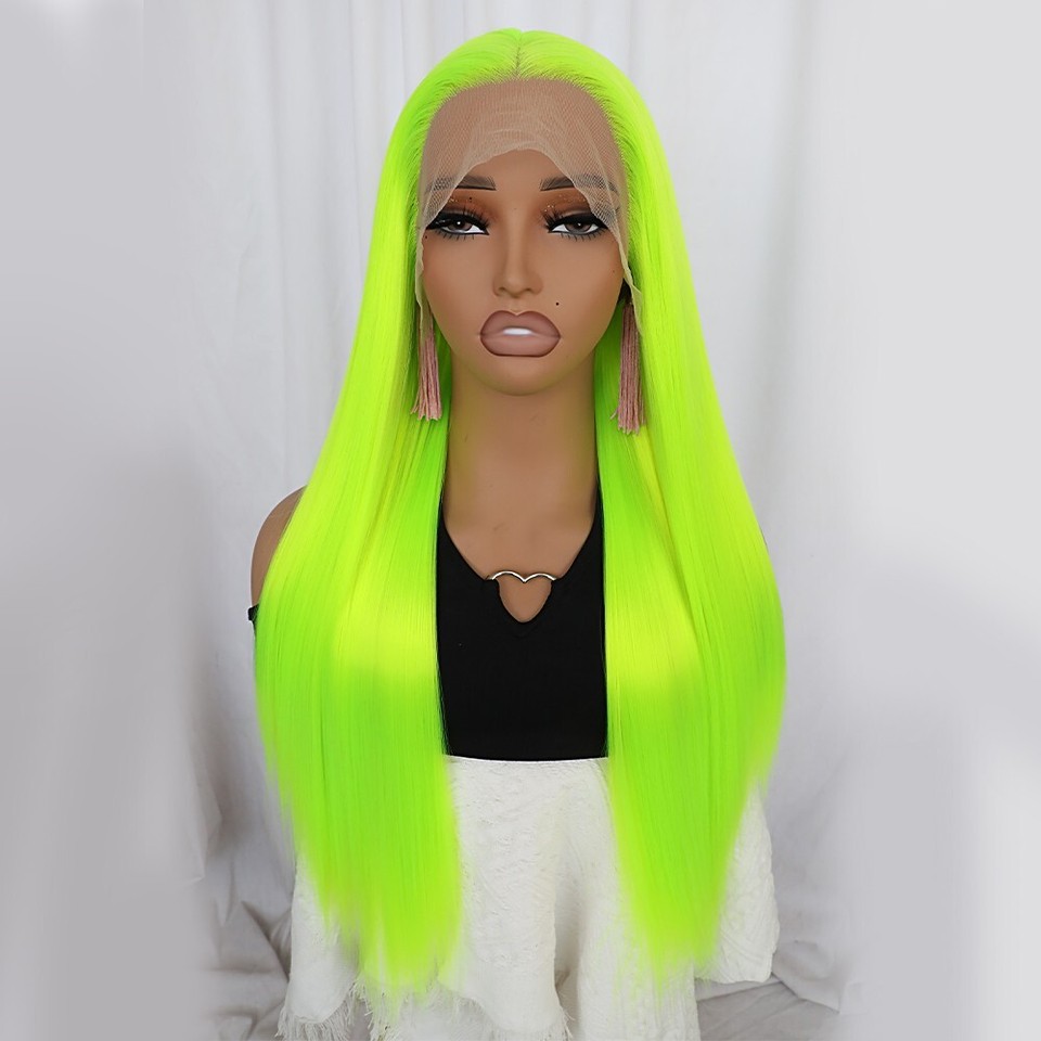 Bright Yellow Neon Green Straight Hair Lace Front Wigs Pre Plucked ...