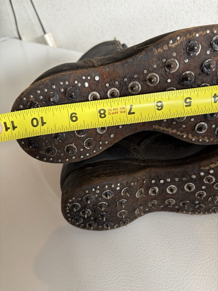 VINTAGE WESCO? BLACK TIMBER LOGGER LINEMAN BOOTS SPIKES LEATHER Hook ...
