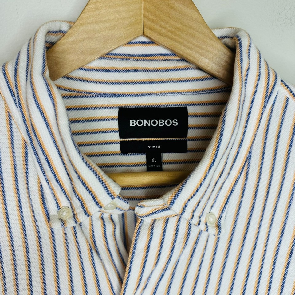 Bonobos Short Sleeve Cotton Button Front Striped Shirt Cotton XL | eBay