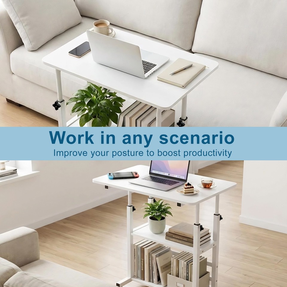 3 Tier Rolling Computer Desk Laptop Table Height Adjustable Study Table ...