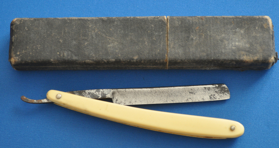 SCARCE WW2 GERMAN STRAIGHT RAZOR TWO OWLS 48 Solingen Zwei UHU VTG ...
