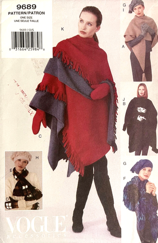 Vogue Misses' Double-Sided Fleece Accessories Pattern 9689 UNCUT | eBay
