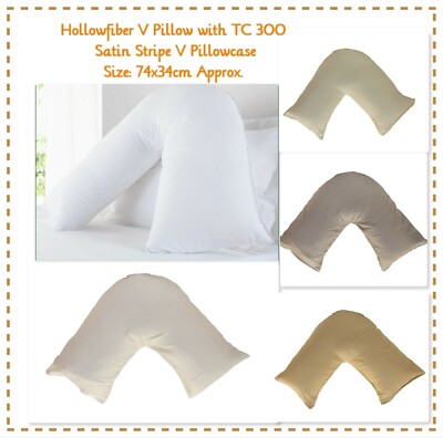 Hollowfiber V Shaped Pillow with TC300 Satin Stripe Pillowcases Cover ...