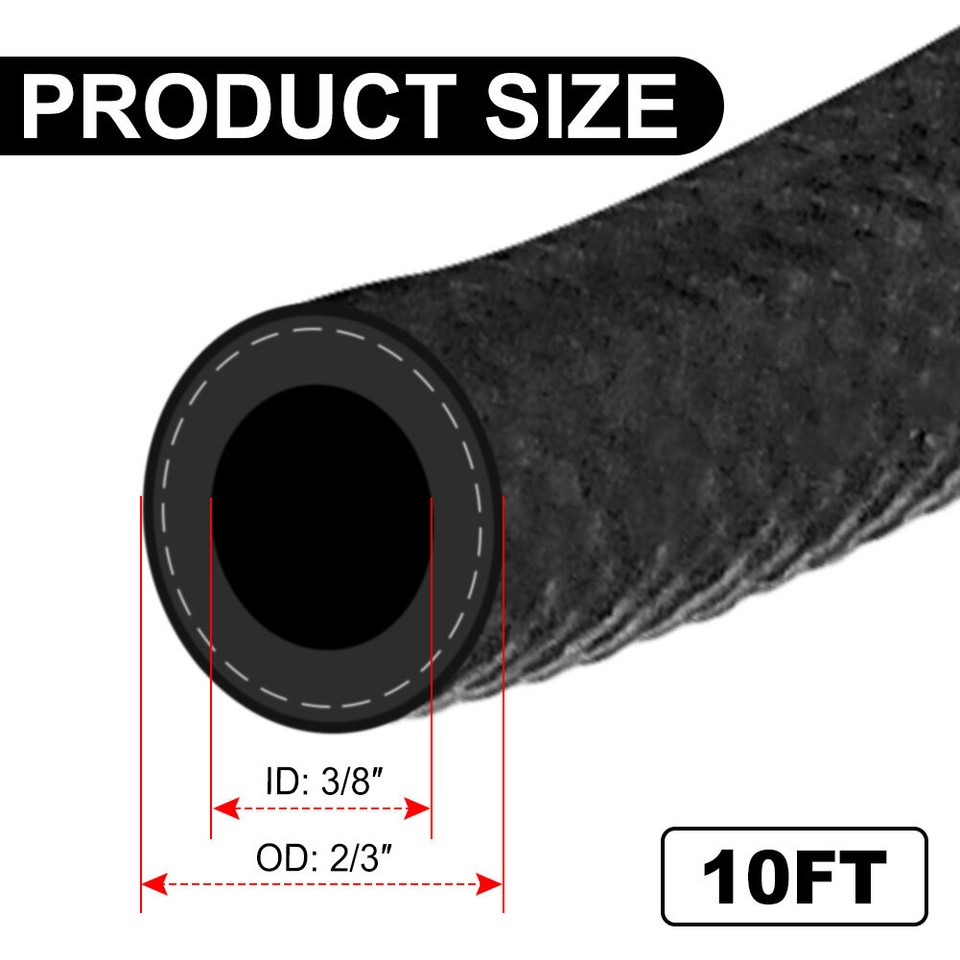 3/8" ID Fuel Line Hose SAE 30R7,300 psi 10' Length Rubber Fuel Line ...