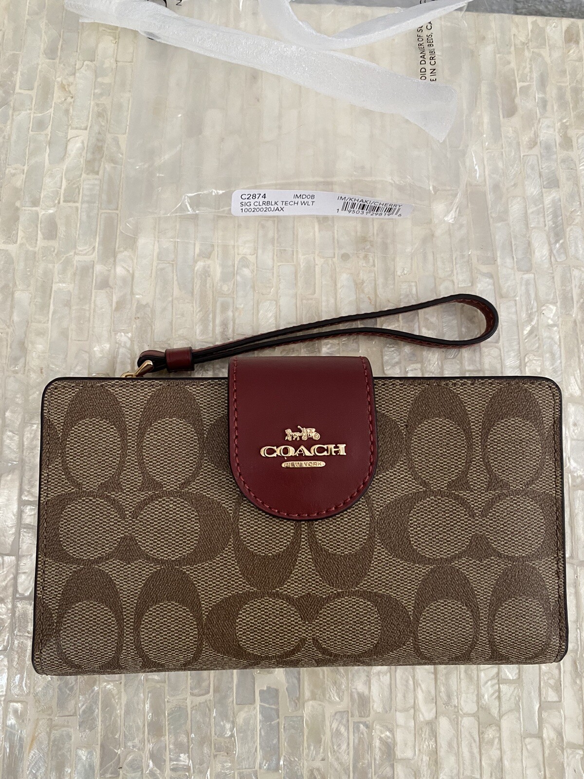 Coach Tech Phone Wallet In Colorblock Signature Canvas Gold/Khaki ...