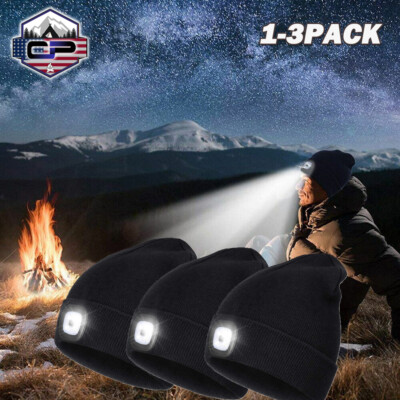 3Pack Unisex LED Beanie Hat Light Rechargeable Winter Warm Knitted ...