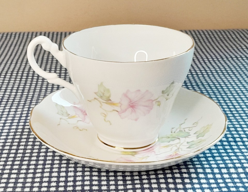 Vtg Royal Stuart PINK MORNING GLORY tea cup & saucer fine bone china ...