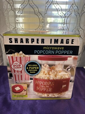 New Sharper Image Glass Microwave Popcorn Popper 2.25 Quart With 6 ...