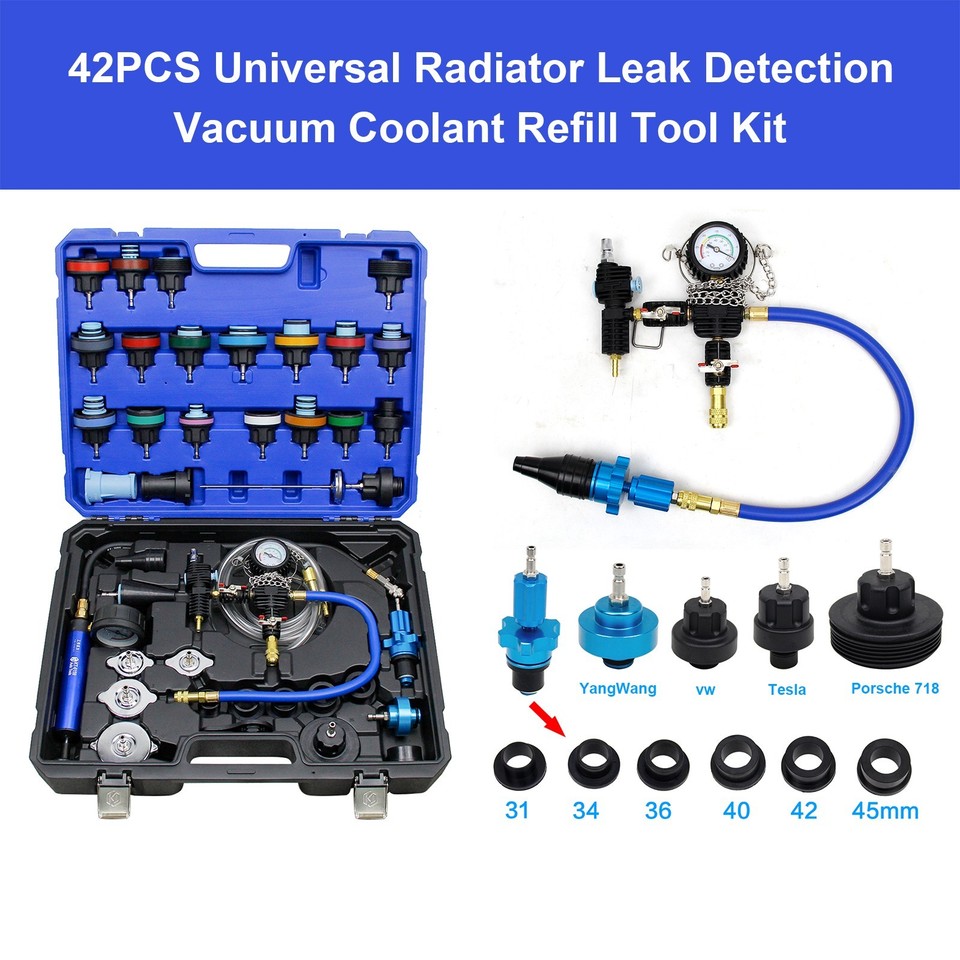 42PCS Universal Radiator Pressure Tester Kit Coolant Vacuum Refill Kit ...