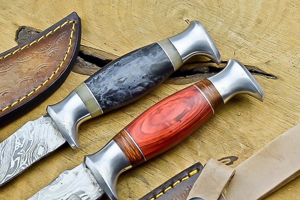 2 PCS Handmade Damascus Hunting Knives – Skinning & Camping Knife Set ...