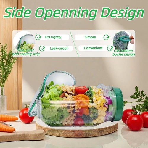 Reusable Leakproof Salad Jar with Side Opening, Portable Lunch ...