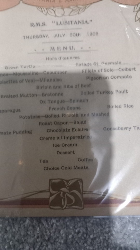 rms lusitania Menu | eBay UK