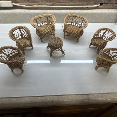 Vintage Miniature Wicker Rattan Style 5" Doll Chair, Made in Hong Kong ...