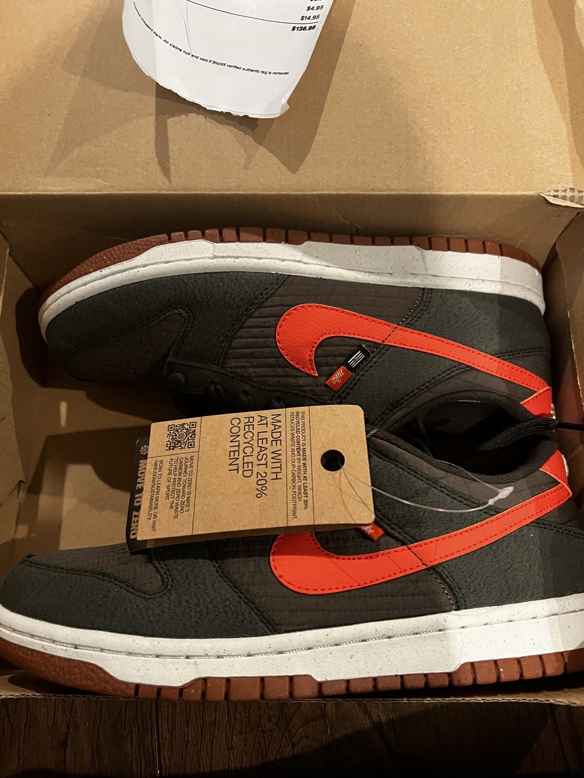 nike sb dunk low sequoia, 7Y, green , orange, recycled material, soft ...