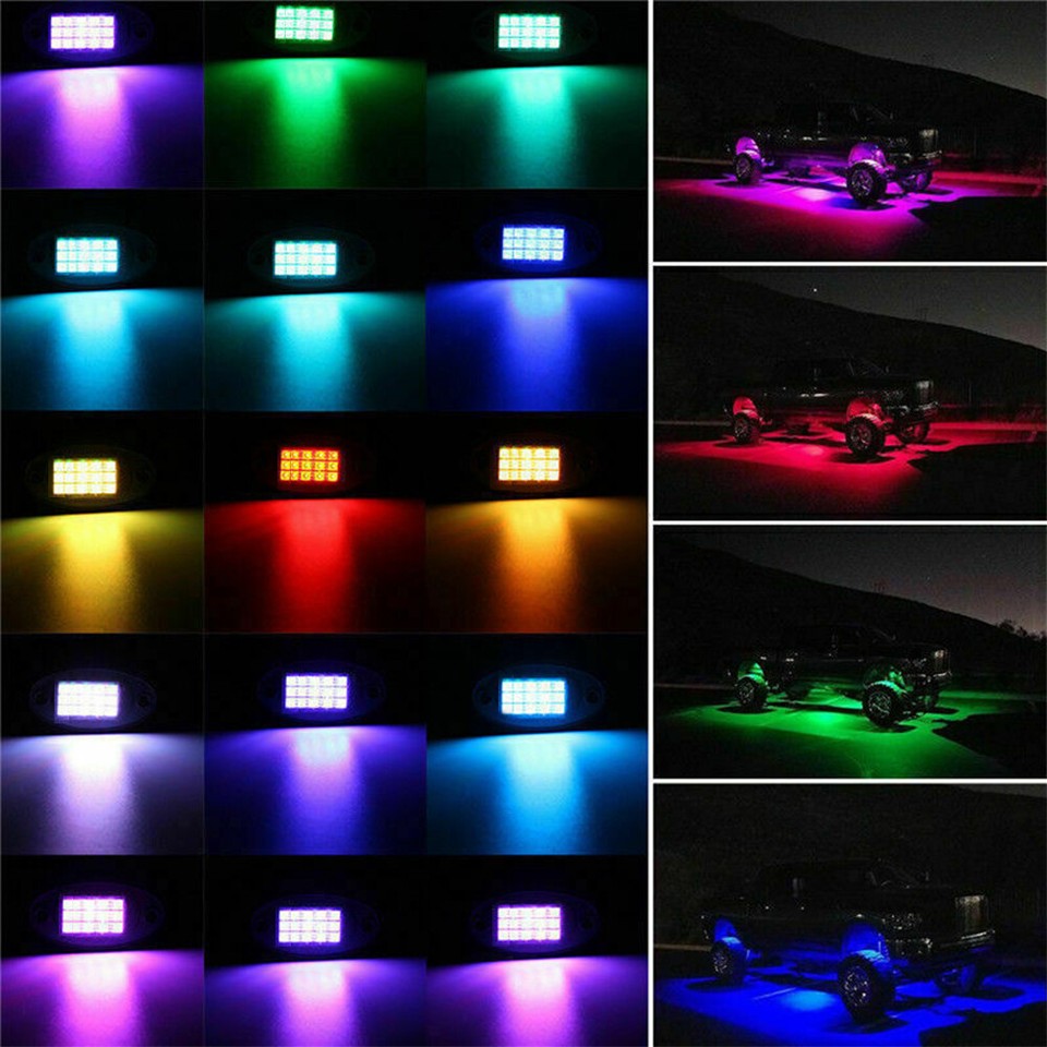 8x RGB LED Pods Rock Light Kit Underbody Glow Neon Lamp Bluetooth Music ...