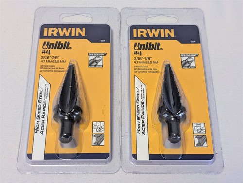 Two Irwin Unibit 4 3/16-Inch to 7/8-Inch 3/8-Inch Shank Step Drill Bits ...