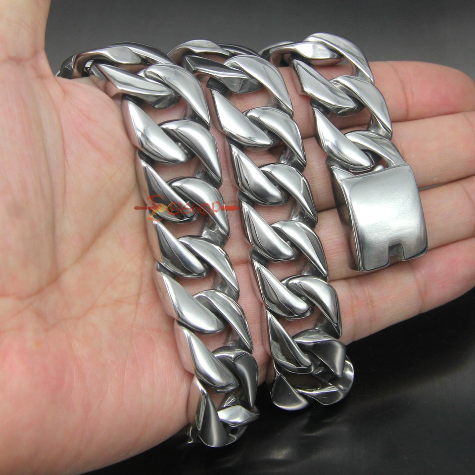 Men's Thick Heavy Chain Stainless Steel Cuban Link Necklace Bracelet 20 ...