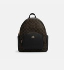 COACH COURT Backpack Signature Brown Canvas Black Pebbled Leather 5671 ...