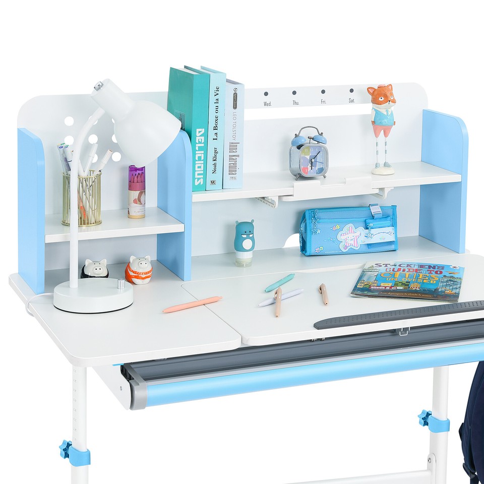 Blue Height Adjustable Kids Study Desk Ergonomic Table Boys Gift w ...