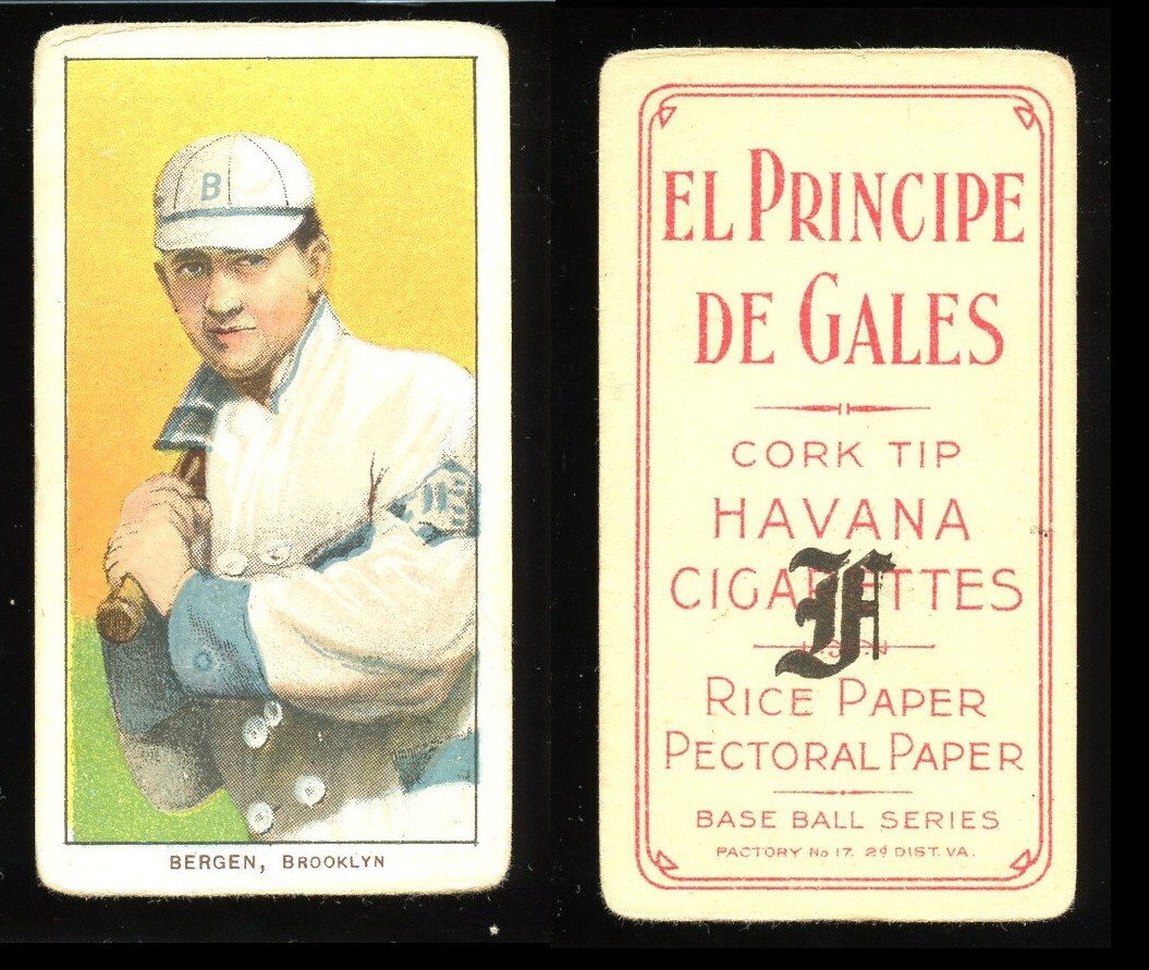 T206 Bill Bergen batting ~~ GD (mk) condition ~~ F. Scott backstamp ...