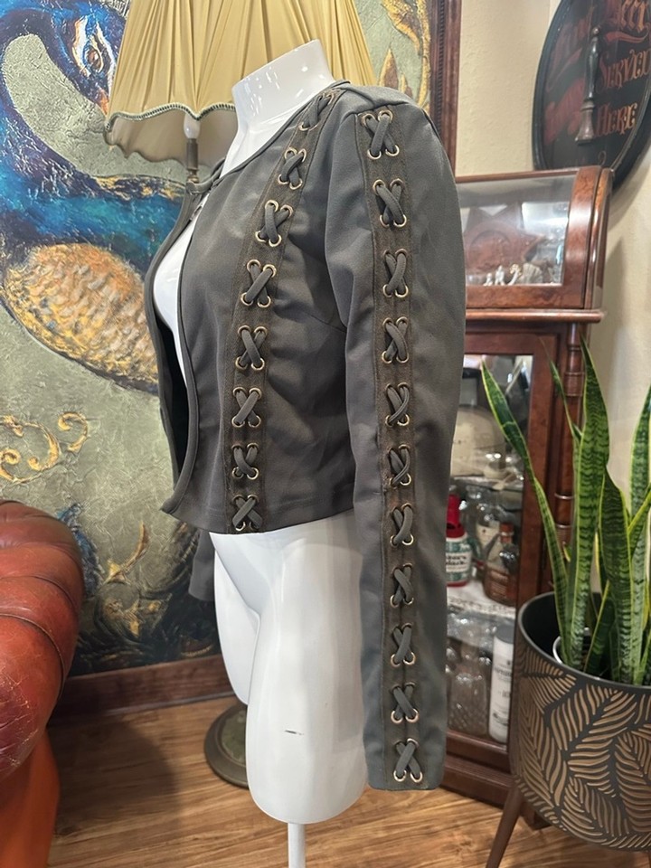 Star Style Olive Green Lace Up Grommet Crop Jacket Top Size Small ...