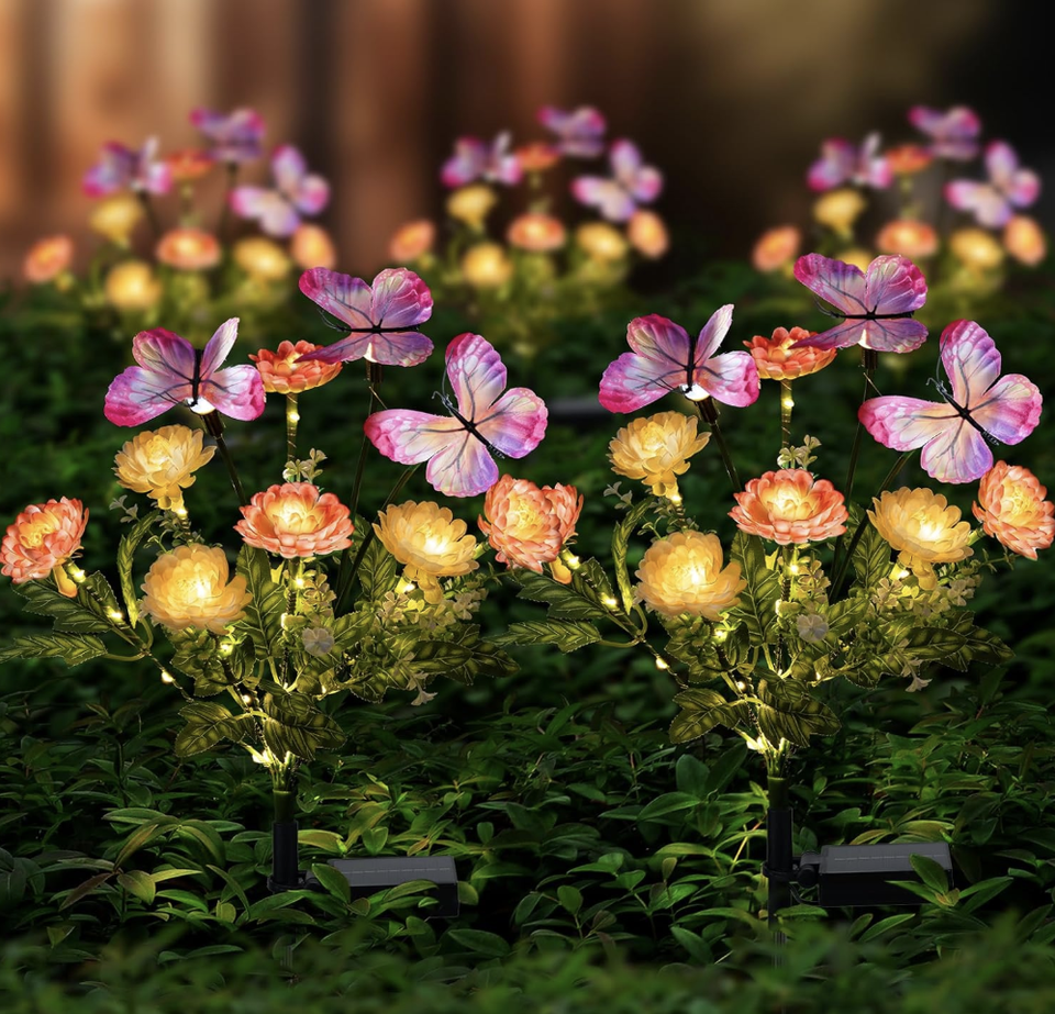 2 Pack Solar Powered Lights Outdoor Garden Lights with Waterproof ...